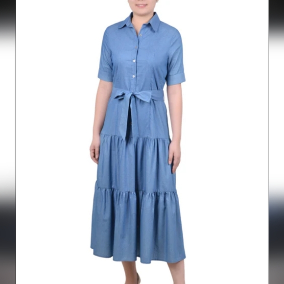 NY Collection | Dresses | Collection B Chambray Blue Midi Skirt | Poshmark